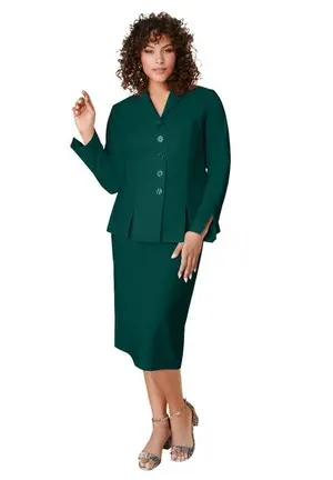 Roaman's Long Sleeve Shawl Collar Jacket & Sheath Skirt Set 2 Piece Suit - Emerald Green