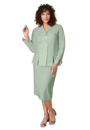Roaman's Plus Size Long Sleeve Shawl Collar Jacket & Sheath Skirt Set 2 Piece Suit Navy