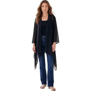 Roaman's Front Knot Tie Wrap Georgette Blouse - Black