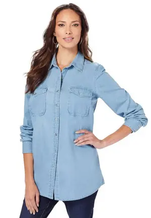 Roaman's Olivia Denim Big Shirt - Light Wash