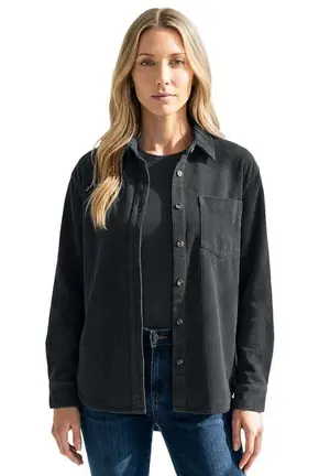 Roaman's Corduroy Button-front Tunic Shirt - Black