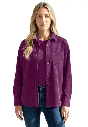 Roaman's Corduroy Button-front Tunic Shirt - Dark Berry