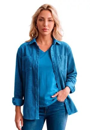 Roaman's Corduroy Button-front Tunic Shirt - Iris Blue