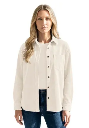 Roaman's Corduroy Button-front Tunic Shirt - Ivory