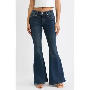 FADE OUT LOUD Twisted Seam Low Rise Bell Bottom Jeans - Medium Wash