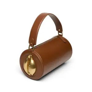 FLORE K. Régine Cylinder Bag With Cowrie Shell Embellishment - Brown