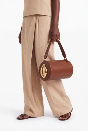 FLORE K. Régine Cylinder Bag With Cowrie Shell Embellishment - Brown