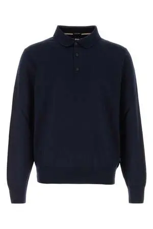 BOSS Boss Men Navy Blue Wool Polo Shirt Blue