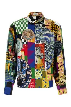 Versace Informal Silk Twill Shirt With Medusa Collage Print