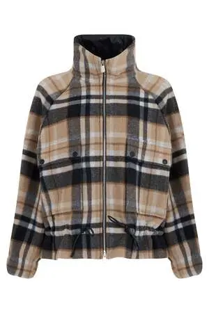 Pinko Plaid High-neck Wool Blend Jacket - Beige