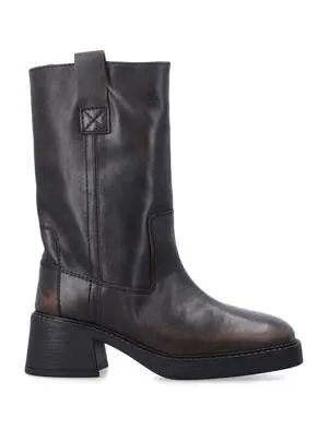MIISTA Inaya Mini Brush-off Leather Block Heel Boots - Marrone