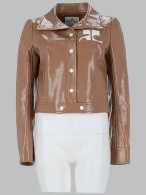 COURREGES COURREGES Vinyl-Effect Cotton Blend Sports Jacket Brown