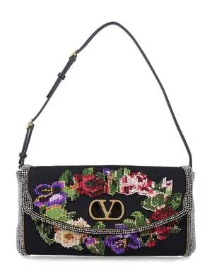 Valentino Garavani Beaded Floral Shoulder Bag With Crystal Trim