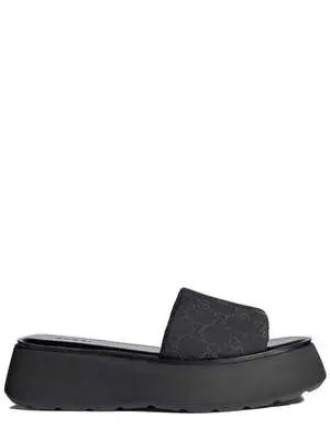 Gucci Gg Canvas Flatform Sandals - Nero