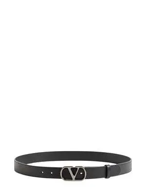 Valentino Garavani Calfskin Belt With V-logo Buckle - Black