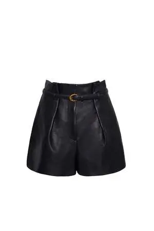 Cara Cara Eliana Leather Belted Shorts - Black