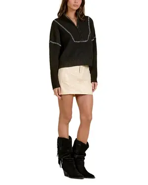 Elan Contrast Stitch Quarter Zip Sweater - Black