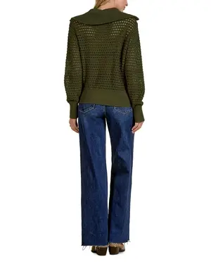 Elan Cotton Zip Front Knit Cardigan - Olive