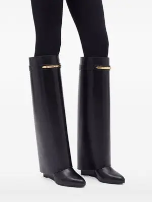 Givenchy Metal Detail Knee-high Wedge Heel Pointed Toe Boots