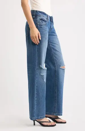 FADE OUT LOUD Low Rise Forward Seam Relaxed Straight Leg Ripped Jeans