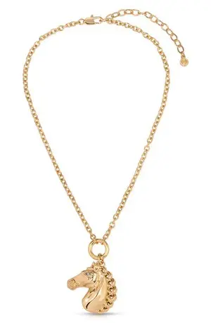 Ettika Plated Crystal Embellished Stallion Pendant Necklace - Gold