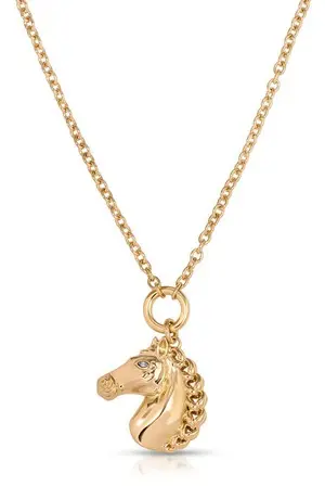 Ettika Plated Crystal Embellished Stallion Pendant Necklace