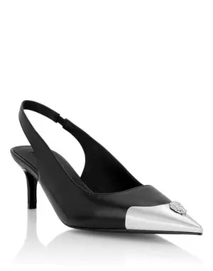 Philipp Plein Leather Slingback Shoes With Skull Detail