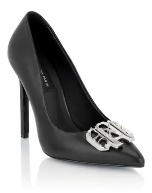 Philipp Plein Nappa Leather High Heel Pumps With Gothic Monogram Detail