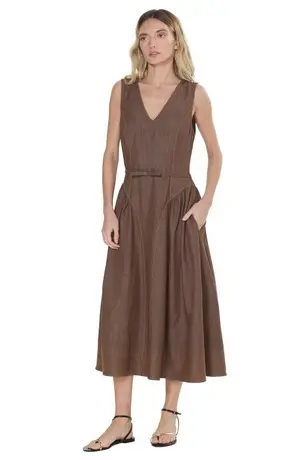 CIEBON Bruni Sleeveless Fit & Flare Dress - Brown