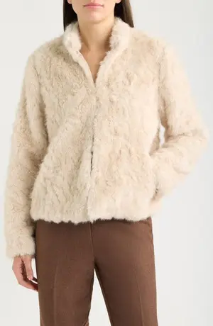 TAHARI ASL Faux Fur Jacket With Stand Collar