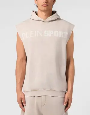 PLEIN SPORT Sleeveless Hoodie Vest With Crackle Scratch Detailing - Beige