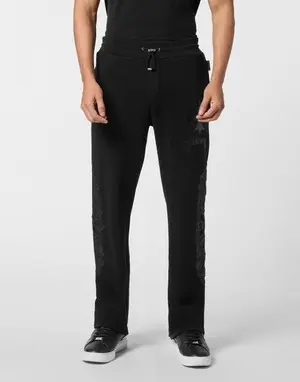 Philipp Plein Jogging Pants With Leather Inserts Chrome Crest
