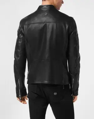 Philipp Plein Leather Moto Jacket With Metal Zips