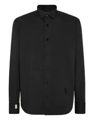 BILLIONAIRE Cotton Tuxedo Shirt Gold Cut - Black