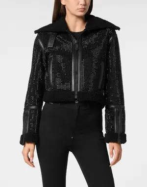 Philipp Plein Embellished Shearling And Nappa Leather Jacket