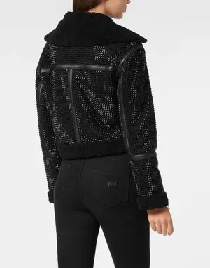 Philipp Plein Embellished Shearling And Nappa Leather Jacket