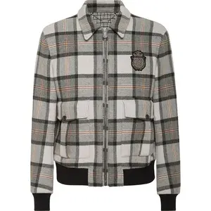 BILLIONAIRE Wool Check Jacket With Embroidered Crest