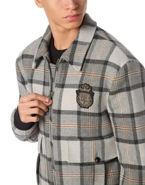 BILLIONAIRE Wool Check Jacket With Embroidered Crest