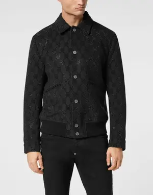 Philipp Plein Wool Bomber Jacket With All-over Rhinestone Monogram