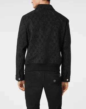 Philipp Plein Wool Bomber Jacket With All-over Rhinestone Monogram