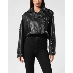 Philipp Plein Leather Star Studded Biker Jacket