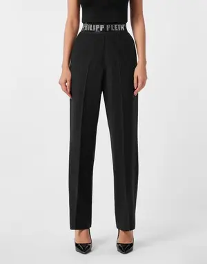 Philipp Plein Wool Trousers With Crystal Embellished Elastic Waistband