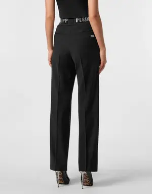 Philipp Plein Wool Trousers With Crystal Embellished Elastic Waistband