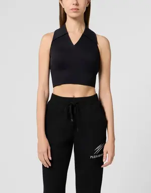 PLEIN SPORT Polo Neck Cropped Top Ps - Black
