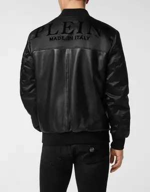 Philipp Plein Leather Bomber Jacket With Embroidered Logo