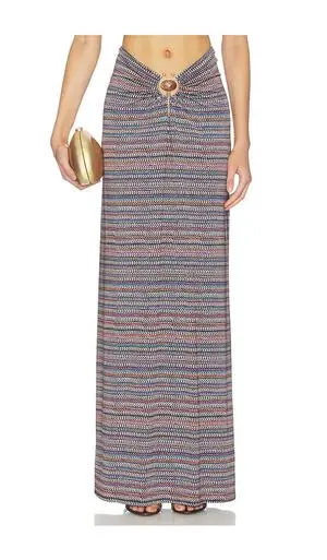 AFRM Shiny Knit Maxi Skirt With Gold-tone Accent - Chevron Stripe