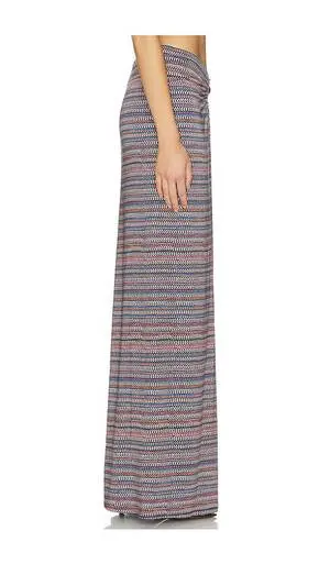 AFRM Shiny Knit Maxi Skirt With Gold-tone Accent - Chevron Stripe