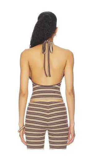 TIGER MIST Dillon 2.0 Halter Neck Top - Brown Multi Stripe