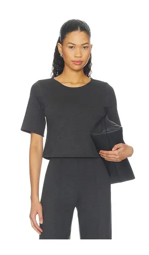 RIPLEY RADER Ponte Knit Cropped Short Sleeve Top - Charcoal