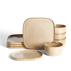 STONE + LAIN Cairo Stoneware 12-piece Dinnerware Set - Sand